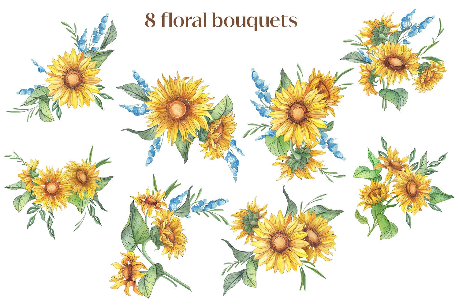 Watercolor Sunflower Bouquets PNG, Hand-painted Original Sunflower ...