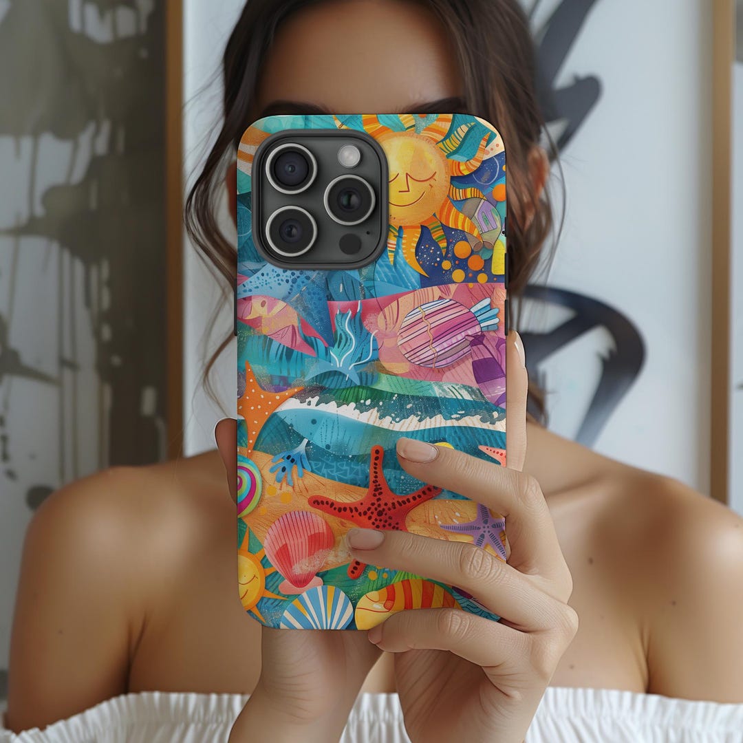 Whimsical Beach Fantasy Collage Phone Case, iPhone 15 14 13 12 11 Pro Max 8 7 Plus X iPhone ...