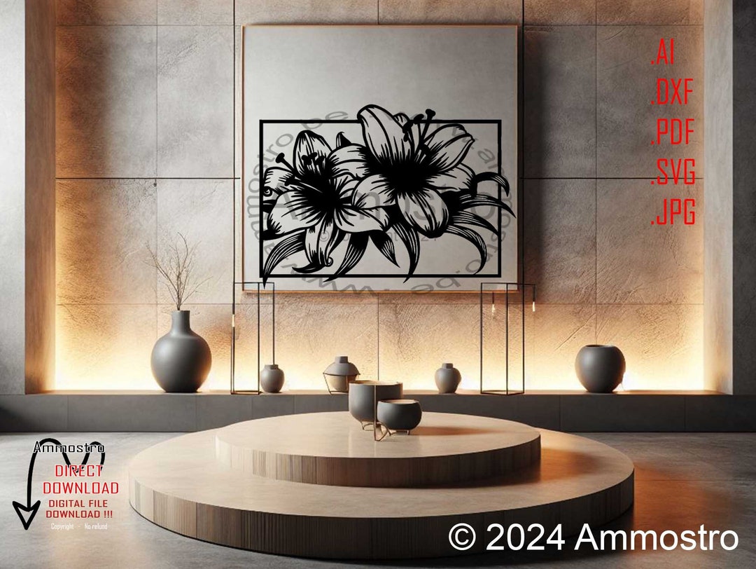 Lily Flower 2D 3D Look Wall Sticker Wallart Wall Decoration Engraving ...