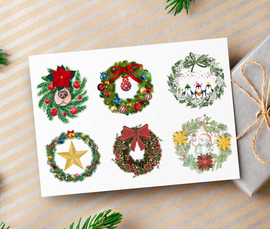 Christmas Wreaths Digital Download Sticker Sheet for Gift - Etsy