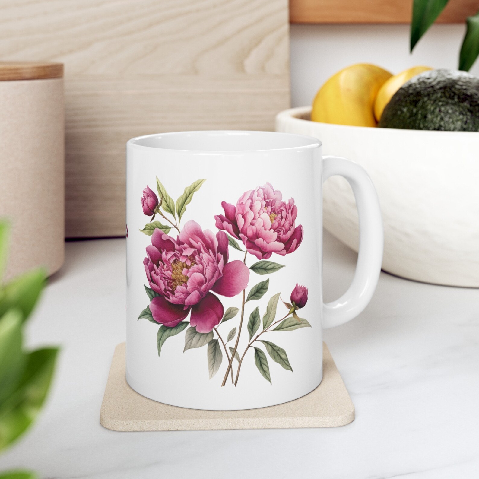 Peony Beautiful Floral Design Ceramic Mug for Women Her Female Feminine ...