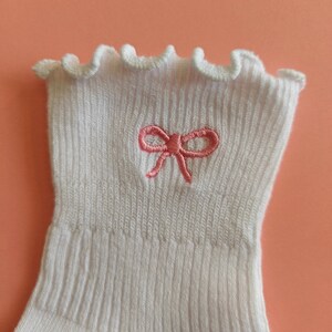 Bow Embroidered Socks Ribbon Embroidered Coquette Socks Women's Ruffled ...