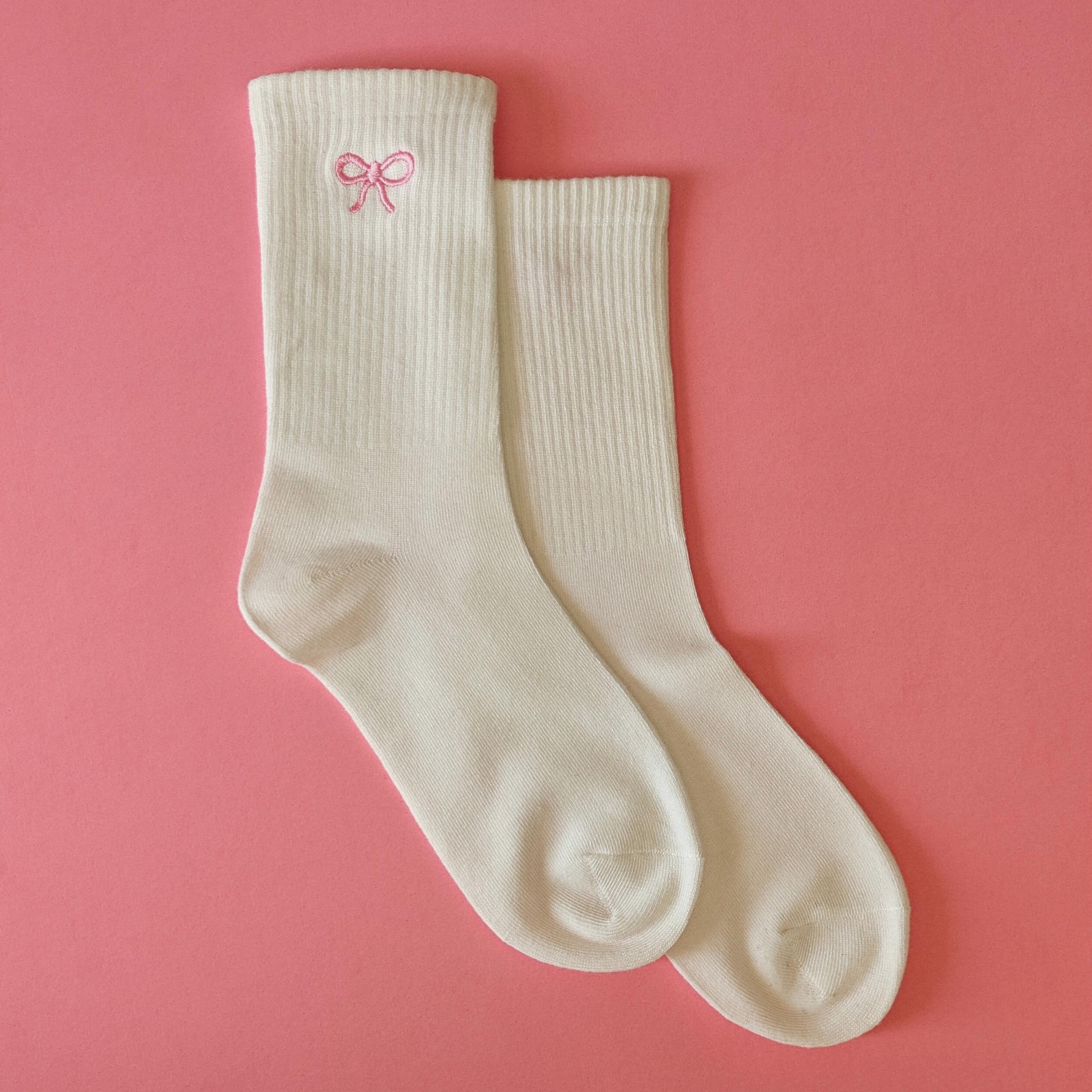 Dainty Bow Socks Ribbon Embroidered Coquette Socks Womens Socks Girly ...