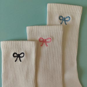 Dainty Bow Socks Ribbon Embroidered Coquette Socks Womens Socks Girly ...