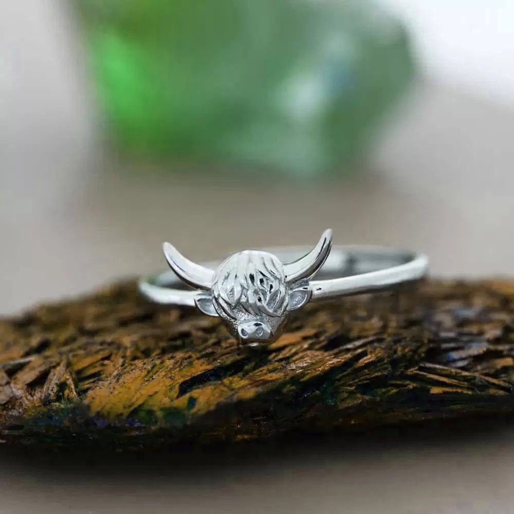 Highland Cow Ring, Sterling Silver Bull Ring, Cute Animal Celestial ...