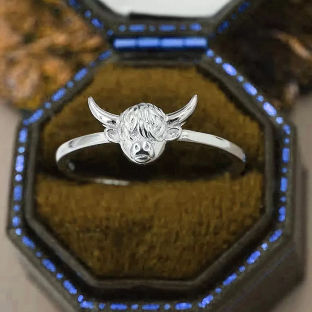 Highland Cow Ring, Sterling Silver Bull Ring, Cute Animal Celestial ...
