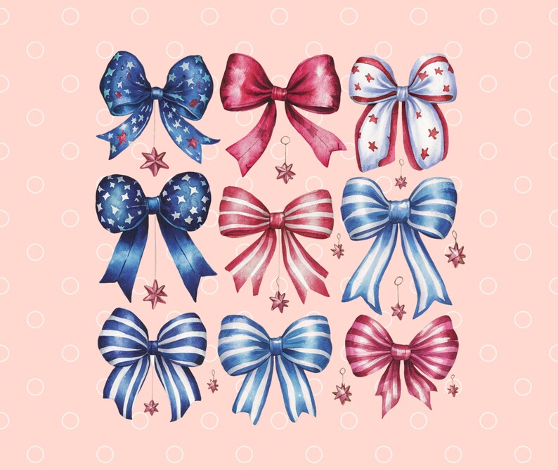 Patriotic Bows Transparent PNG Clipart Watercolor Coquette American ...