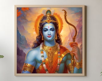 Lord Rama ... Large Vintage-style Indian Hindu Devotional Poster Print ...
