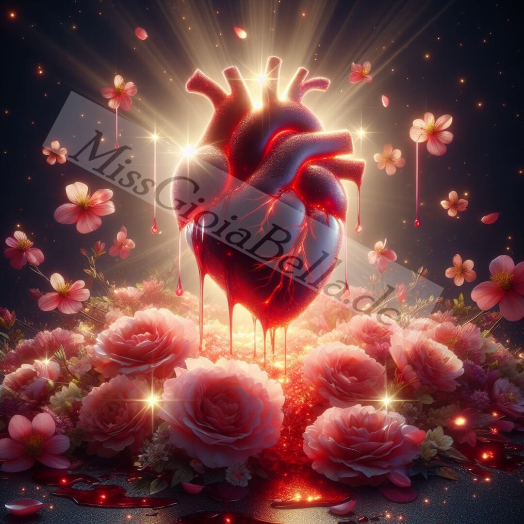 Heart Bleeding Flowers Love Image Digital Art Instant Download Heart ...
