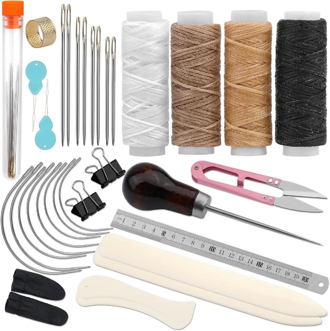 Bookbinding Supplies Kit, Waxed Thread Bone Folder Awl Needles Scissors ...