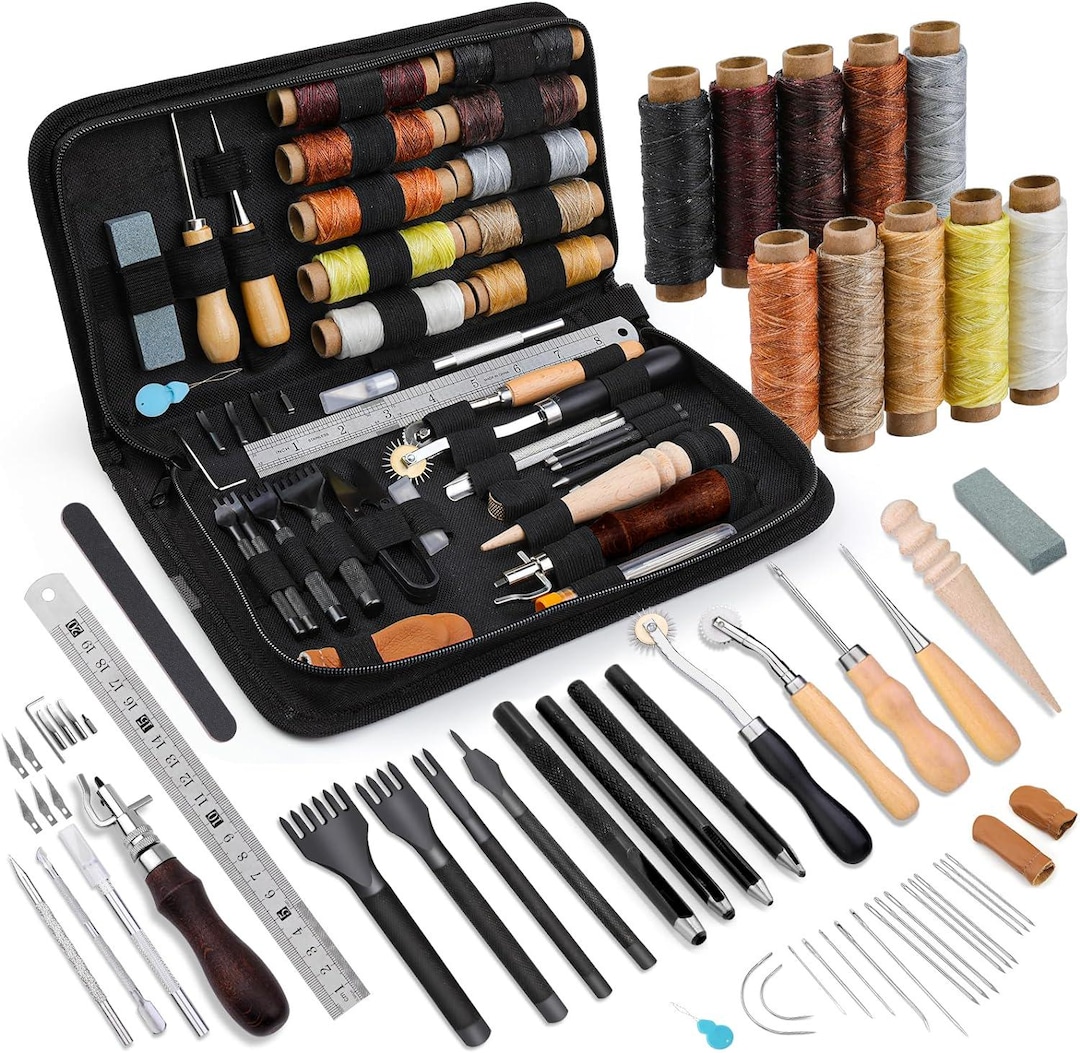 Professional DIY Leather Craft Tools Kit, Hand Sewing Stitching Punch ...