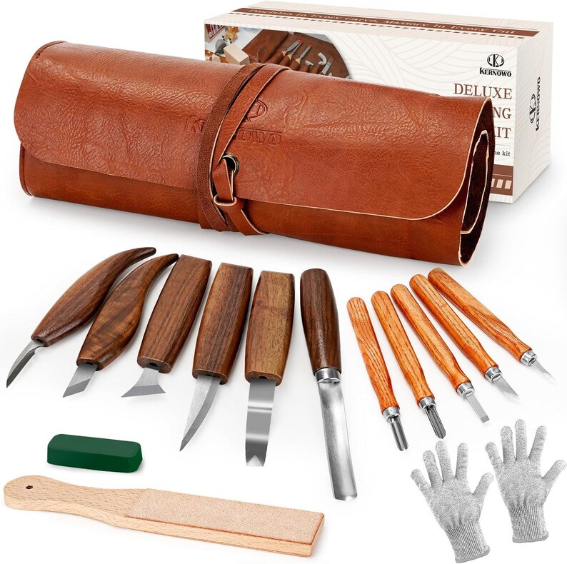 46PCS Professional Hand Wood Carving Set, Complete Wood Carving and Whittling Kit for Beginner ...