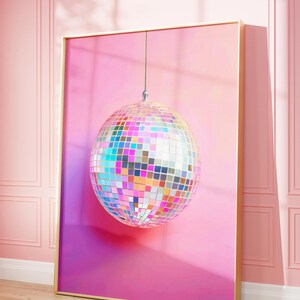 Printable Wall Art, Silver Disco Ball Maximalist Painting, Coquette ...