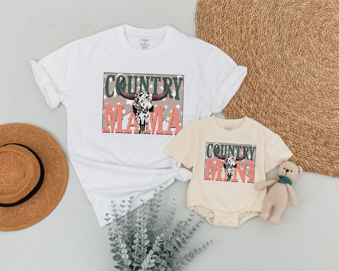 Western Mama Mini Shirt, Retro Cow Head Mom and Baby Shirt, Matching ...
