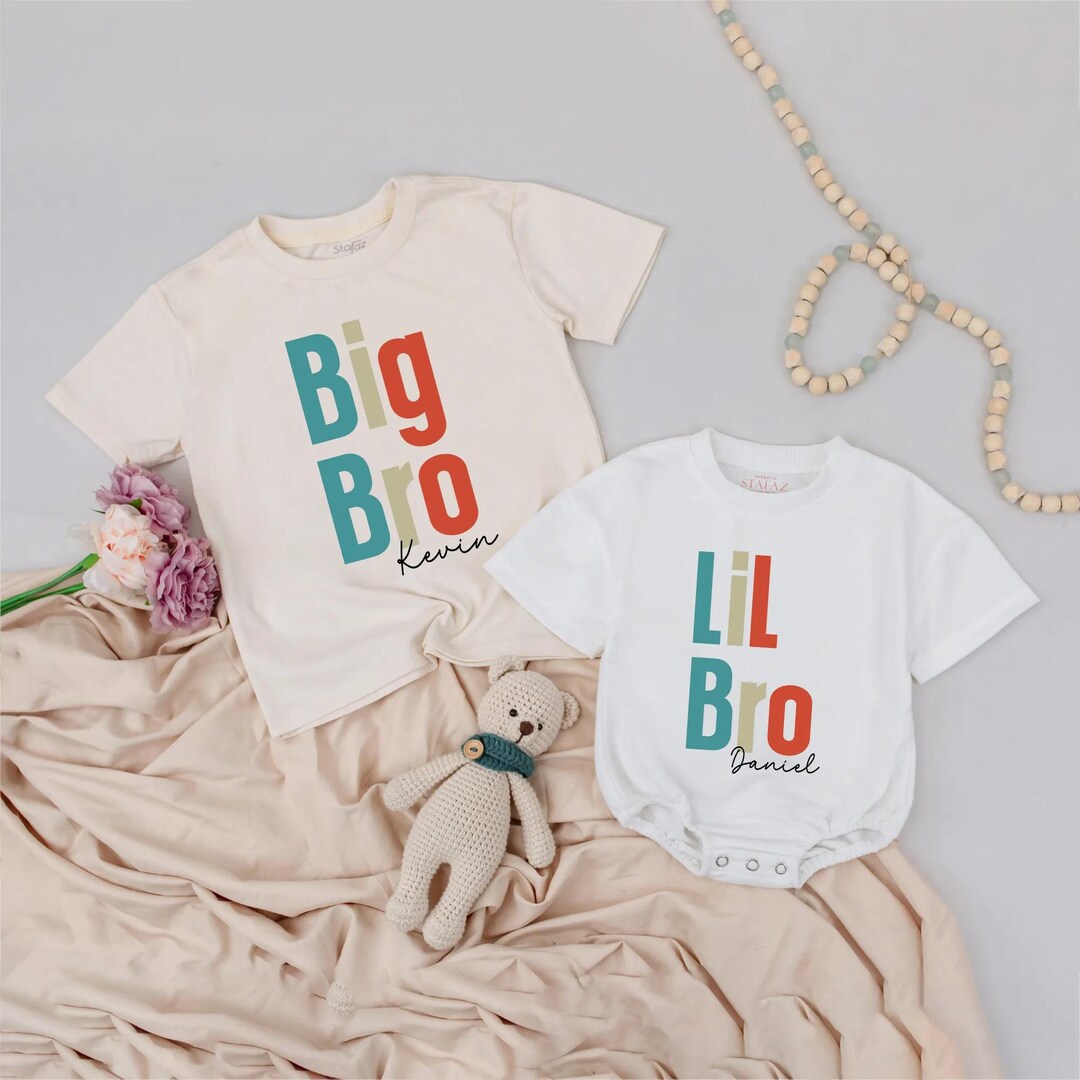 Personalized Name Big Bro Lil Bro Matching Shirts, Custom Sibling ...