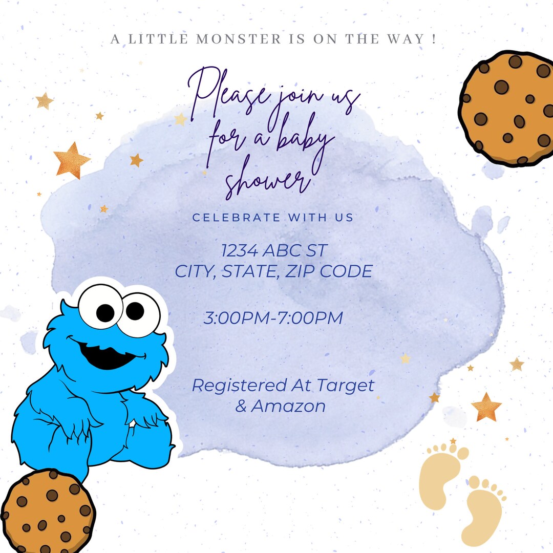 Cookie Monster Baby Shower Invitation, Customizable Invite, Cookie ...