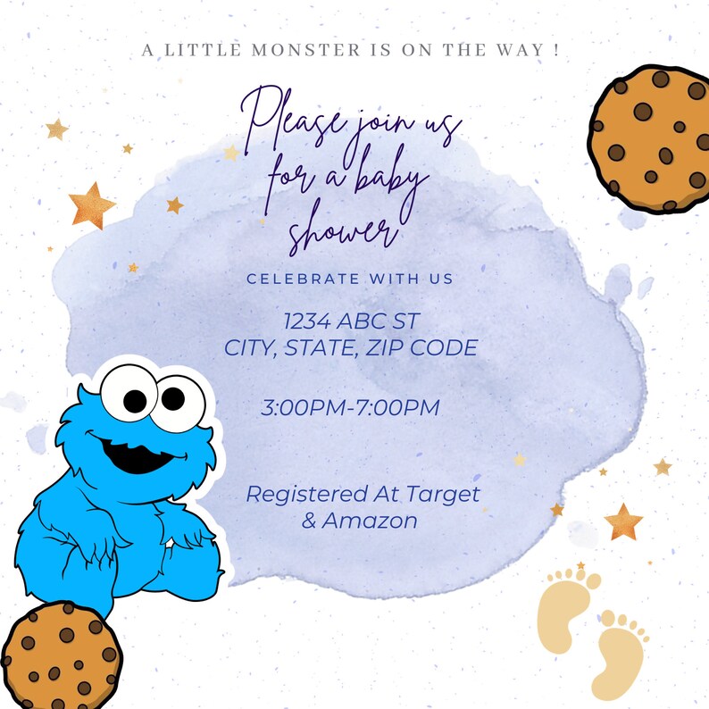Cookie Monster Baby Shower Invitation, Customizable Invite, Cookie ...