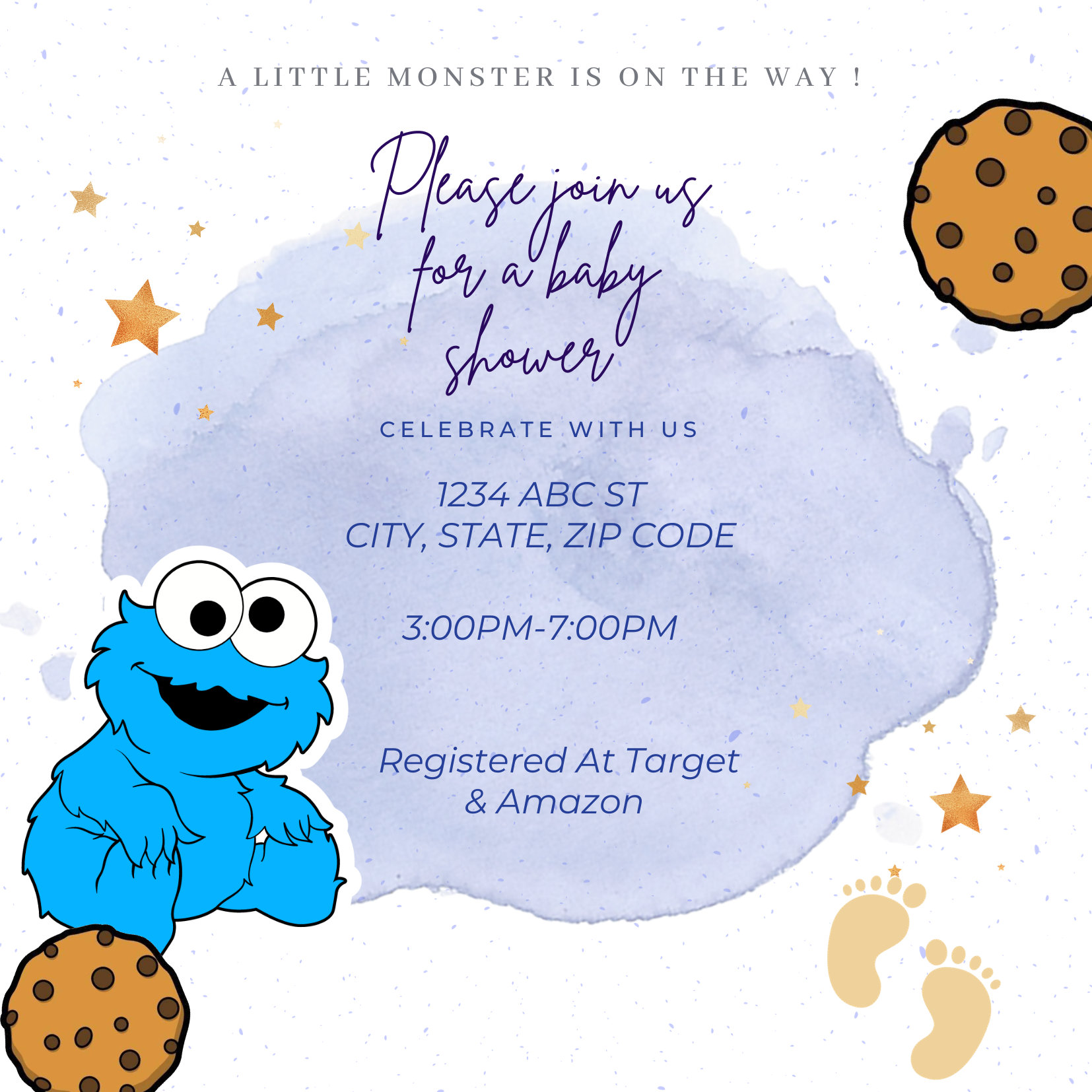 Cookie Monster Baby Shower Invitation, Customizable Invite, Cookie ...