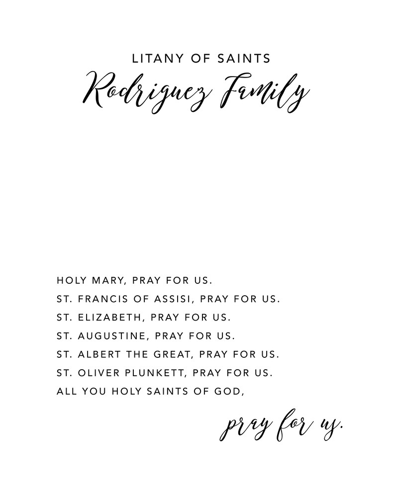 CUSTOM Family Litany of Saints Digital File - Etsy