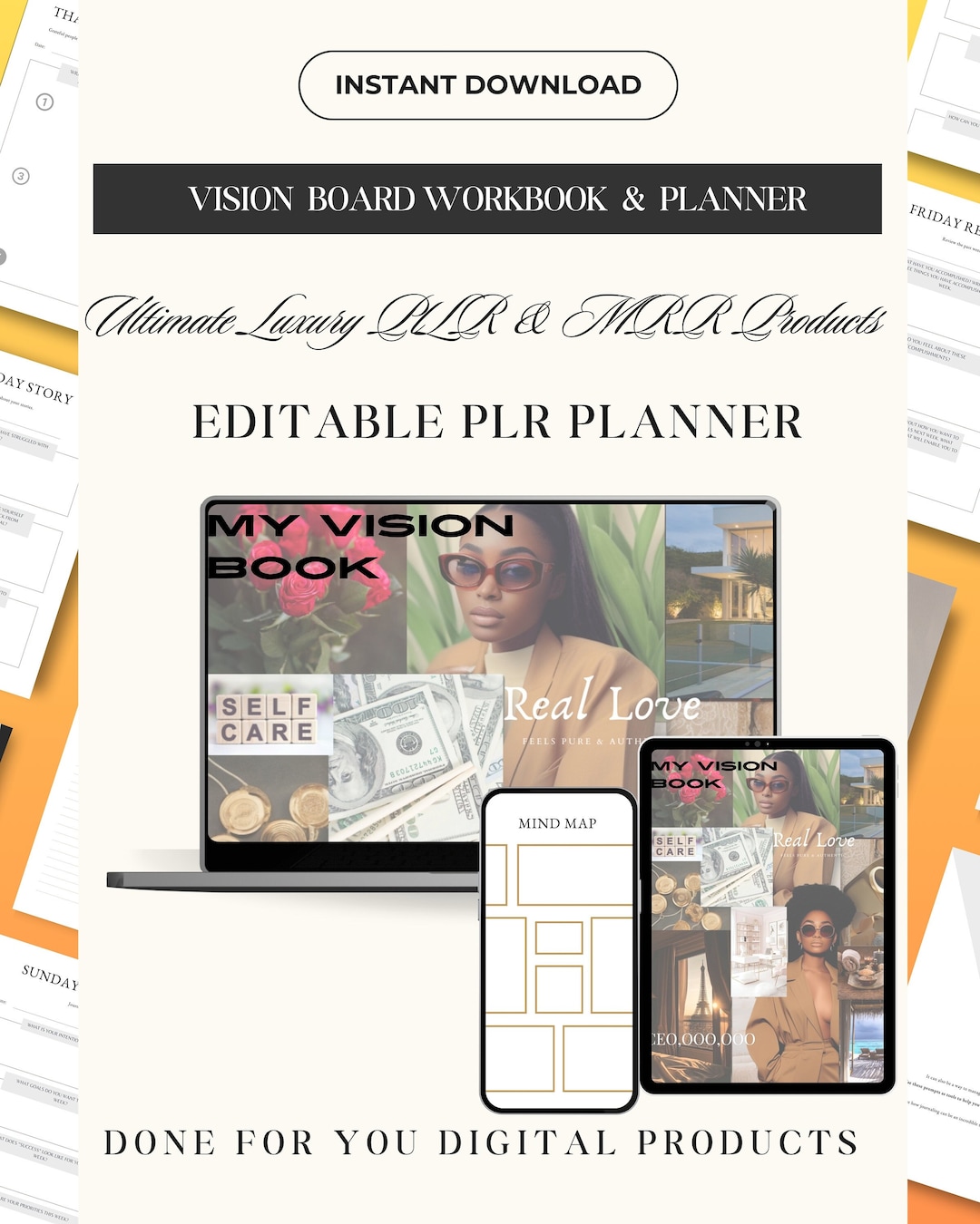 PLR Vision Board Digital | Printable Journaling Pages | Self-care ...