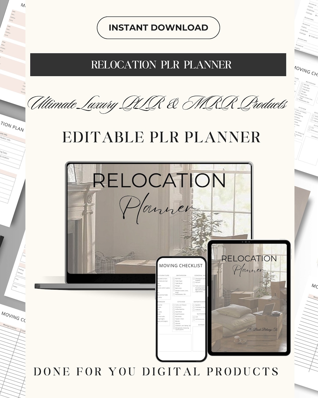 PLR Relocation Planner, Moving Checklist, PLR Digital Planner, Master Resell Rights, Canva ...