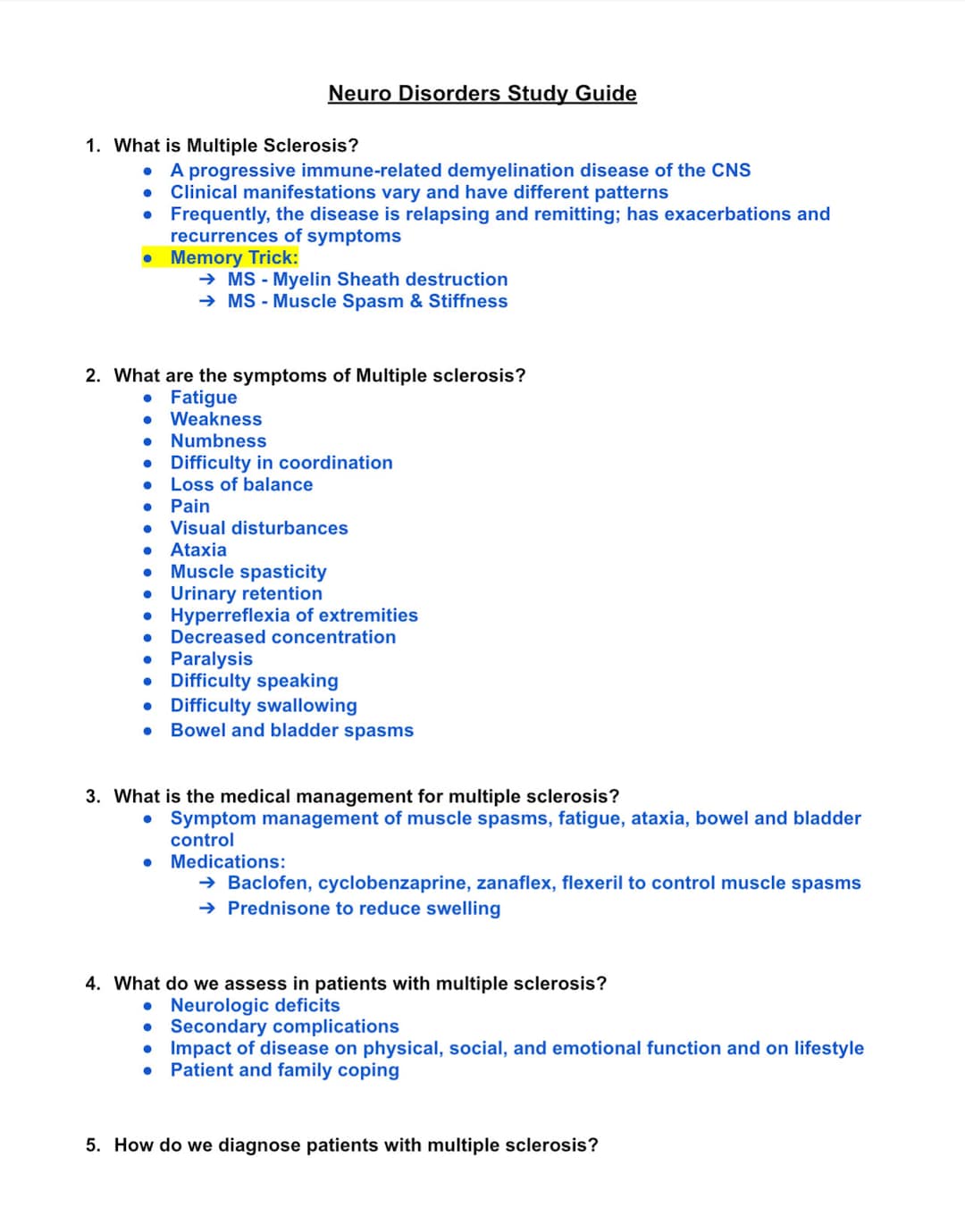 Neuro Disorders Study Guide (13 Pages) - Etsy