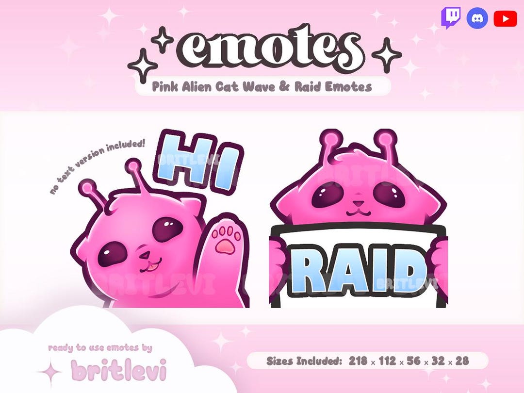 Pink Alien Cat Glorp Wave Hello and Raid Emotes | Twitch Emotes ...