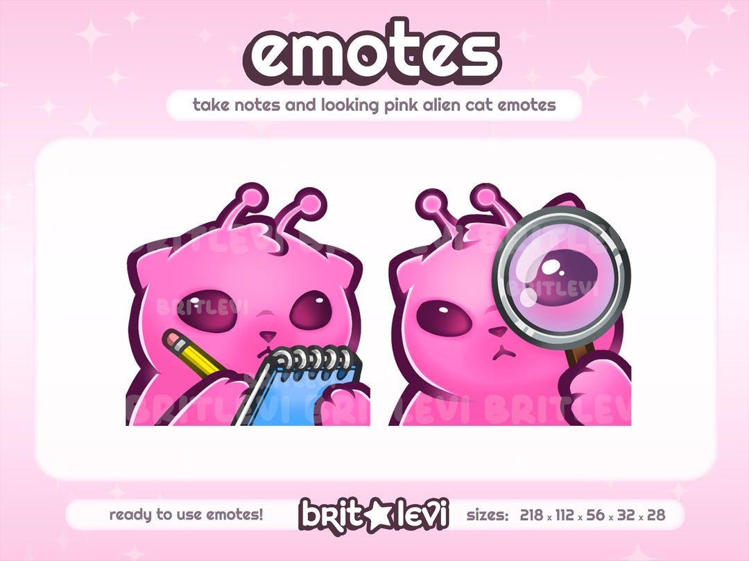 Pink Alien Cat Glorp Taking Notes and Looking Emotes: Twitch & Discord ...