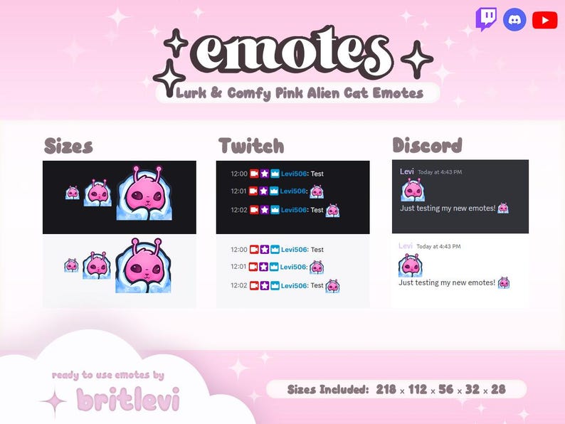 Pink Alien Cat Glorp Comfy and Lurking / Lurk Emotes | Twitch Emotes ...