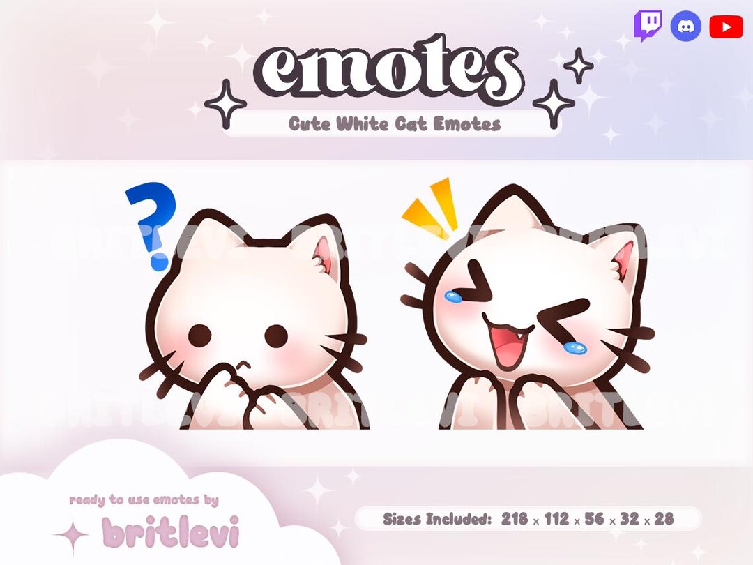 Cute Cat Emotes (white) | Laughing and Confused Emotes | Twitch Emotes ...