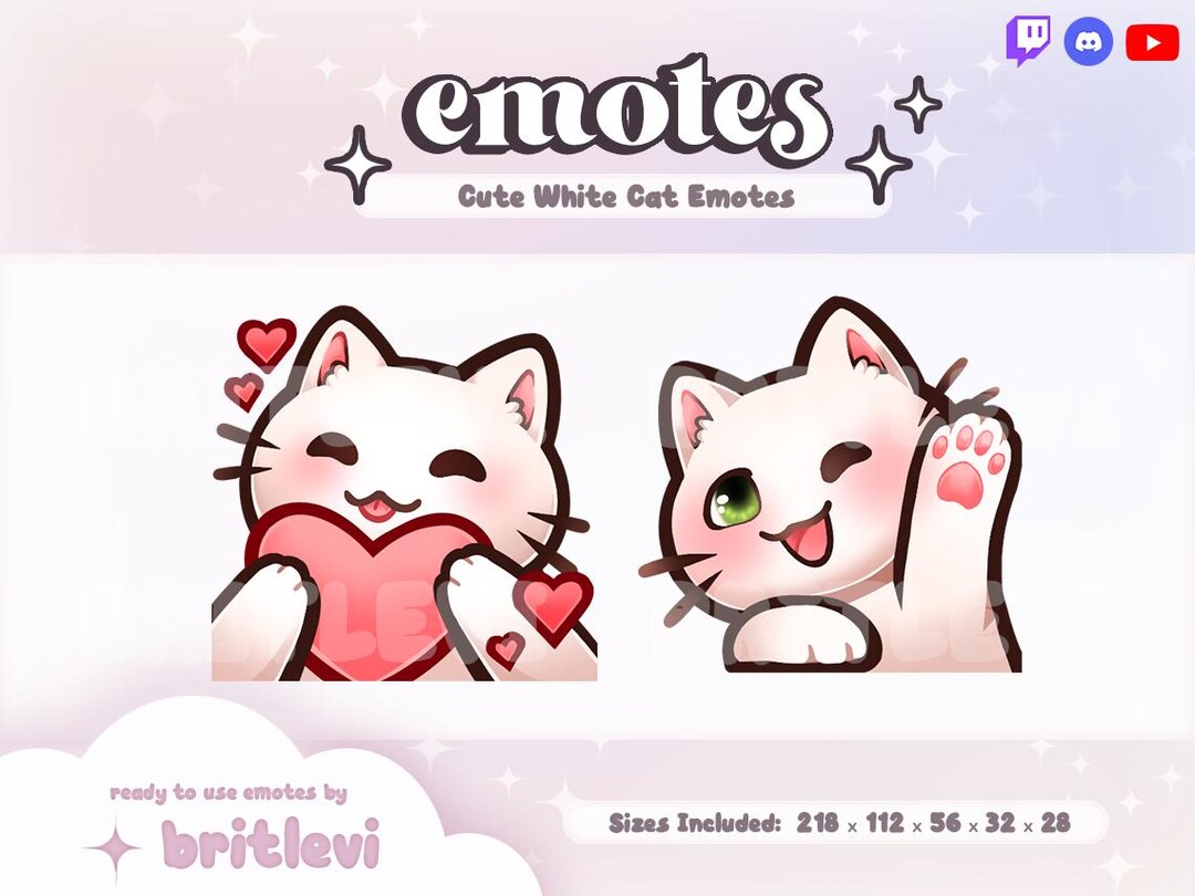 Cute Cat Emotes (white) | Love Heart and Waving Cat Emotes | Twitch ...
