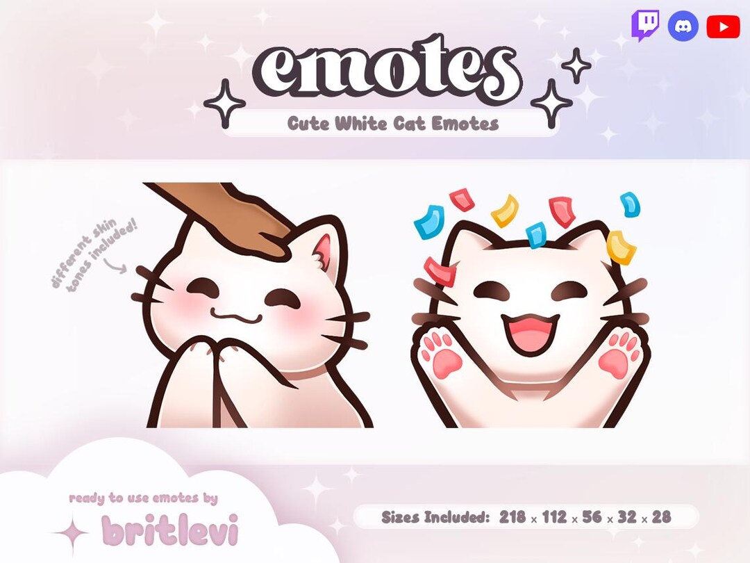 Cute Cat Emotes (white) | Head Pat and Hype Cat Emotes | Twitch Emotes ...