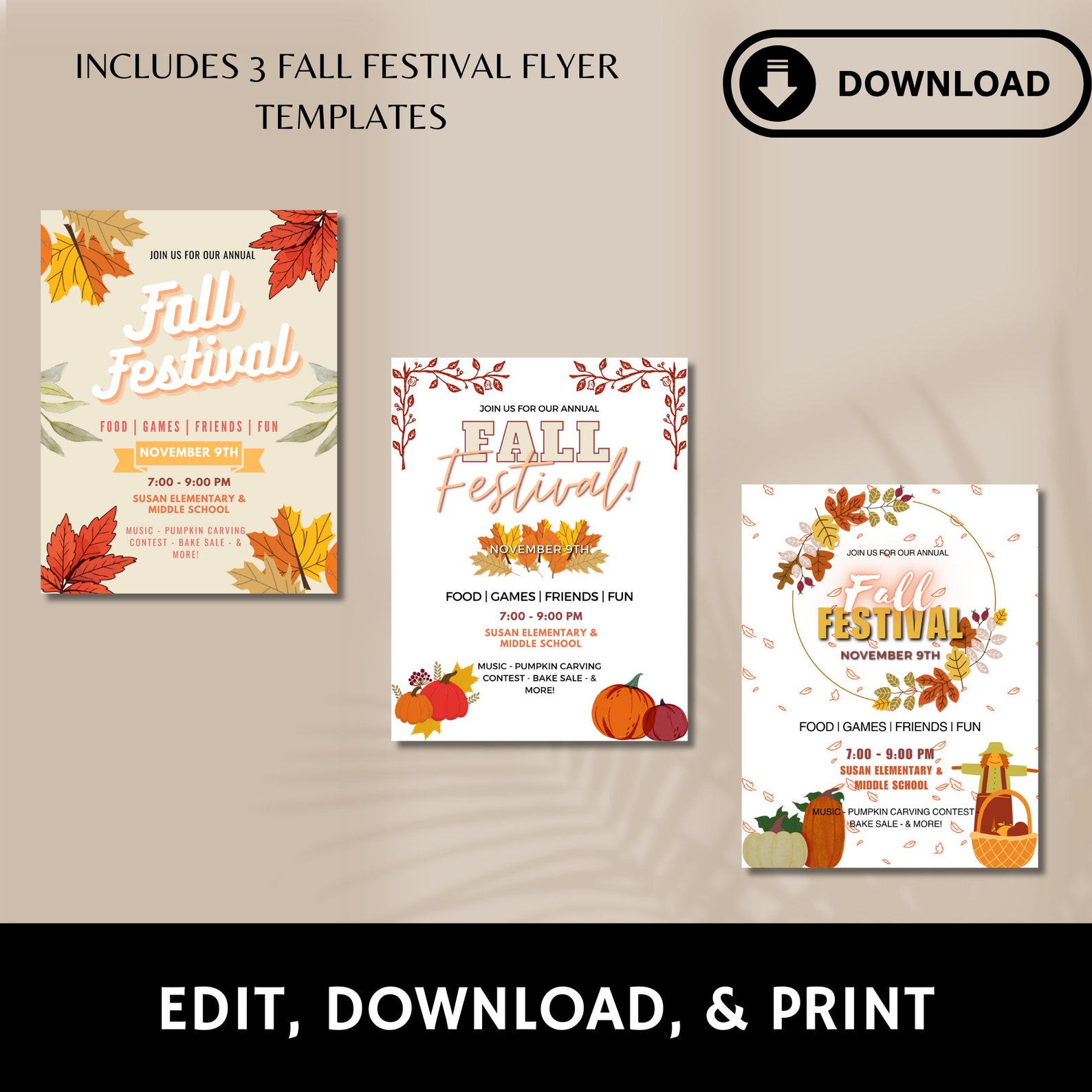 Fall Festival Flyer Template Bundle, Autumn Event Invitation Set ...