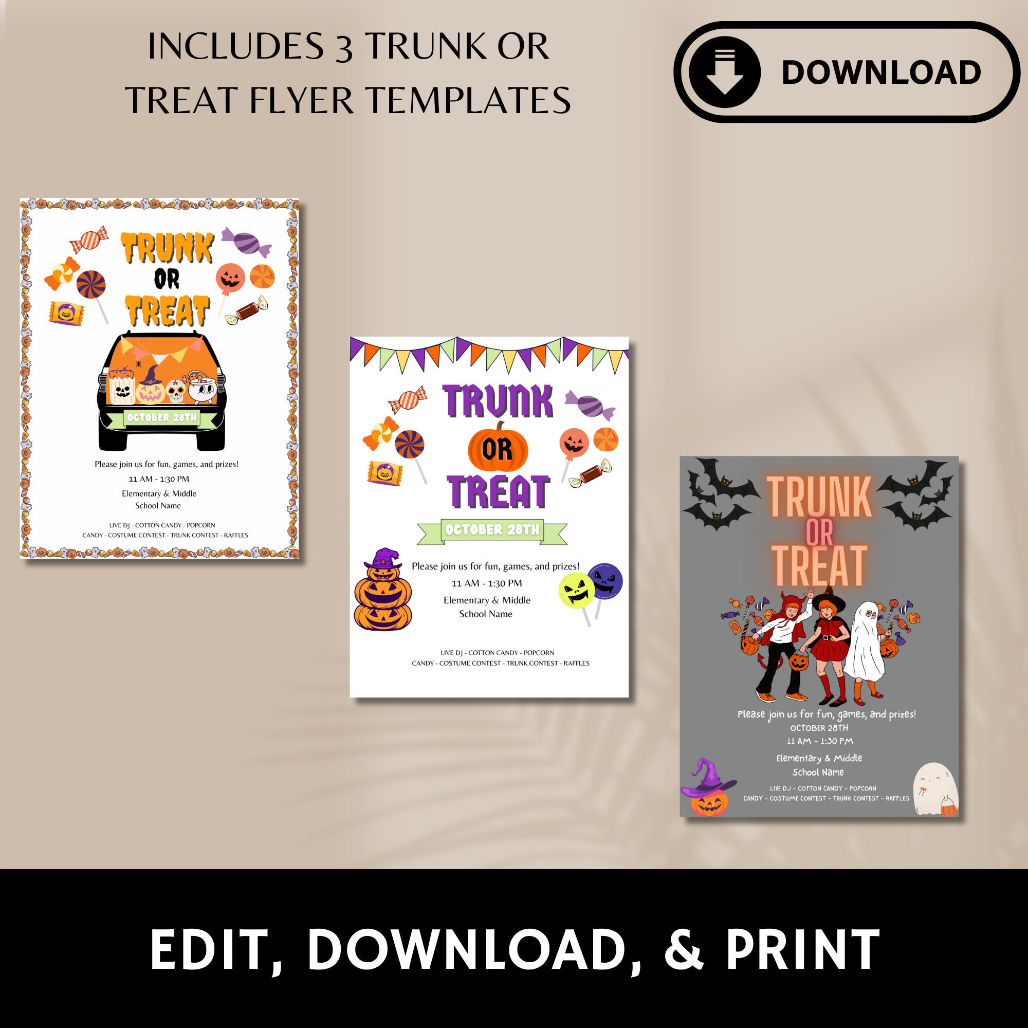 Editable Trunk or Treat Halloween Flyer Bundle, Halloween Digital ...