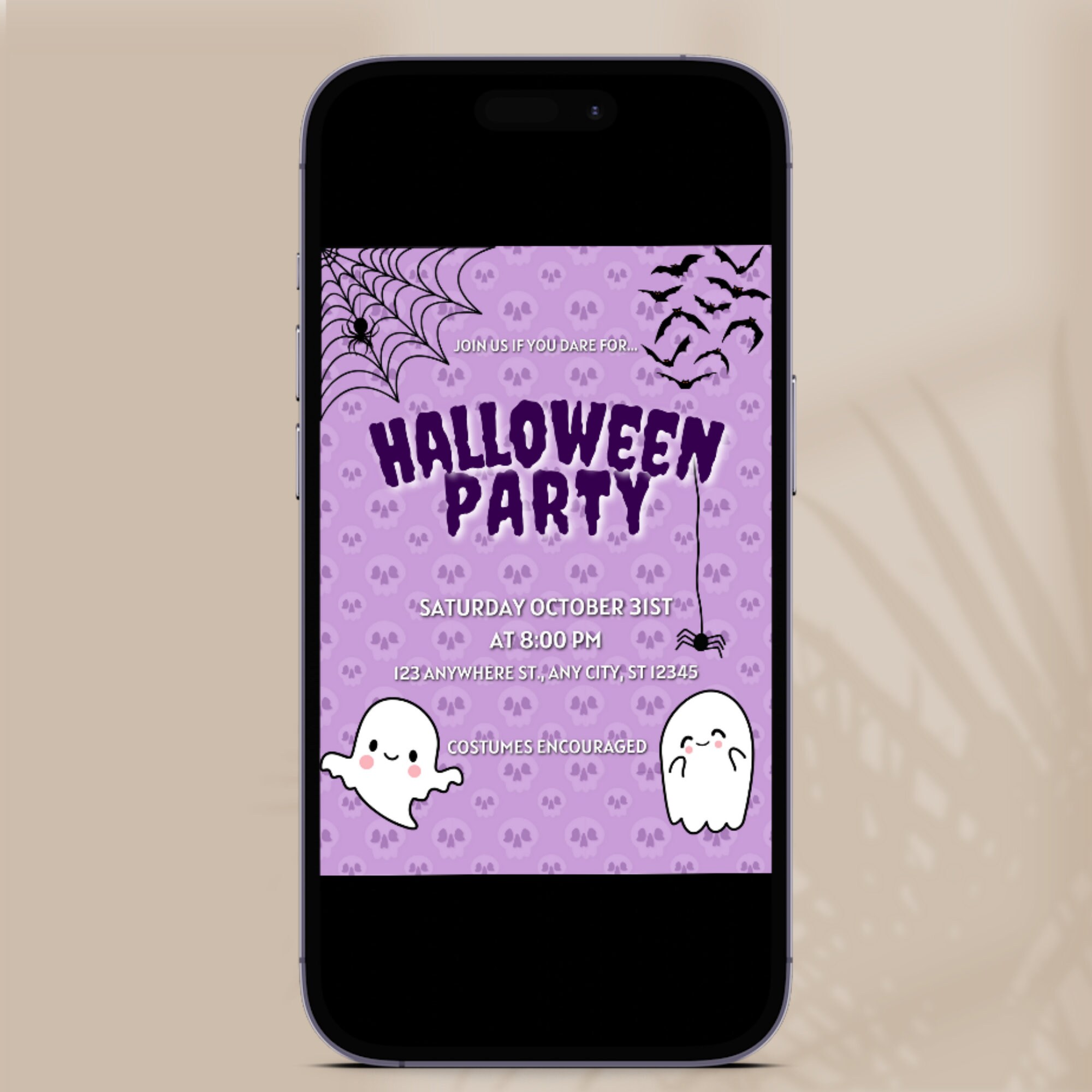 Editable Halloween Party Invitation Template, Cute Ghost Party ...