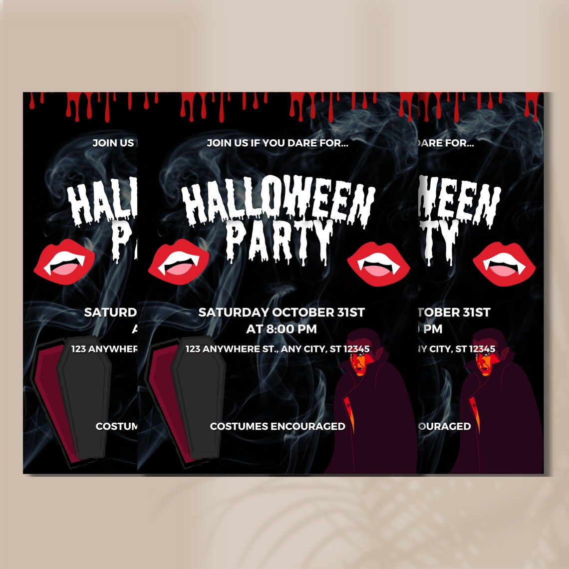 Editable Halloween Party Invitation Template, Vampire Party Invitation ...
