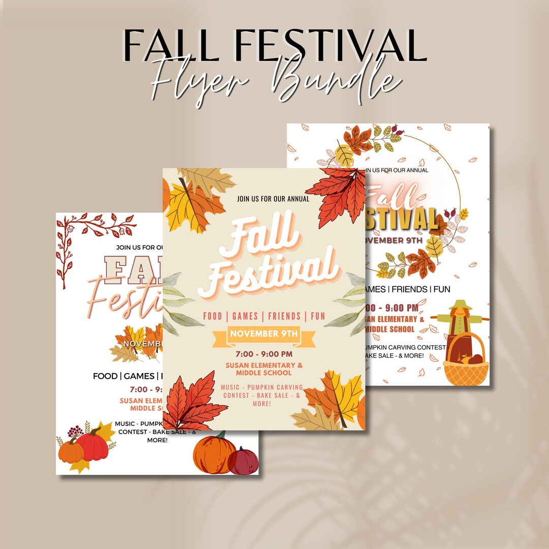 Fall Festival Flyer Template Bundle, Autumn Event Invitation Set ...