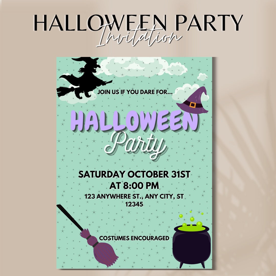 Editable Halloween Party Invitation Template, Witch Party Invitation ...