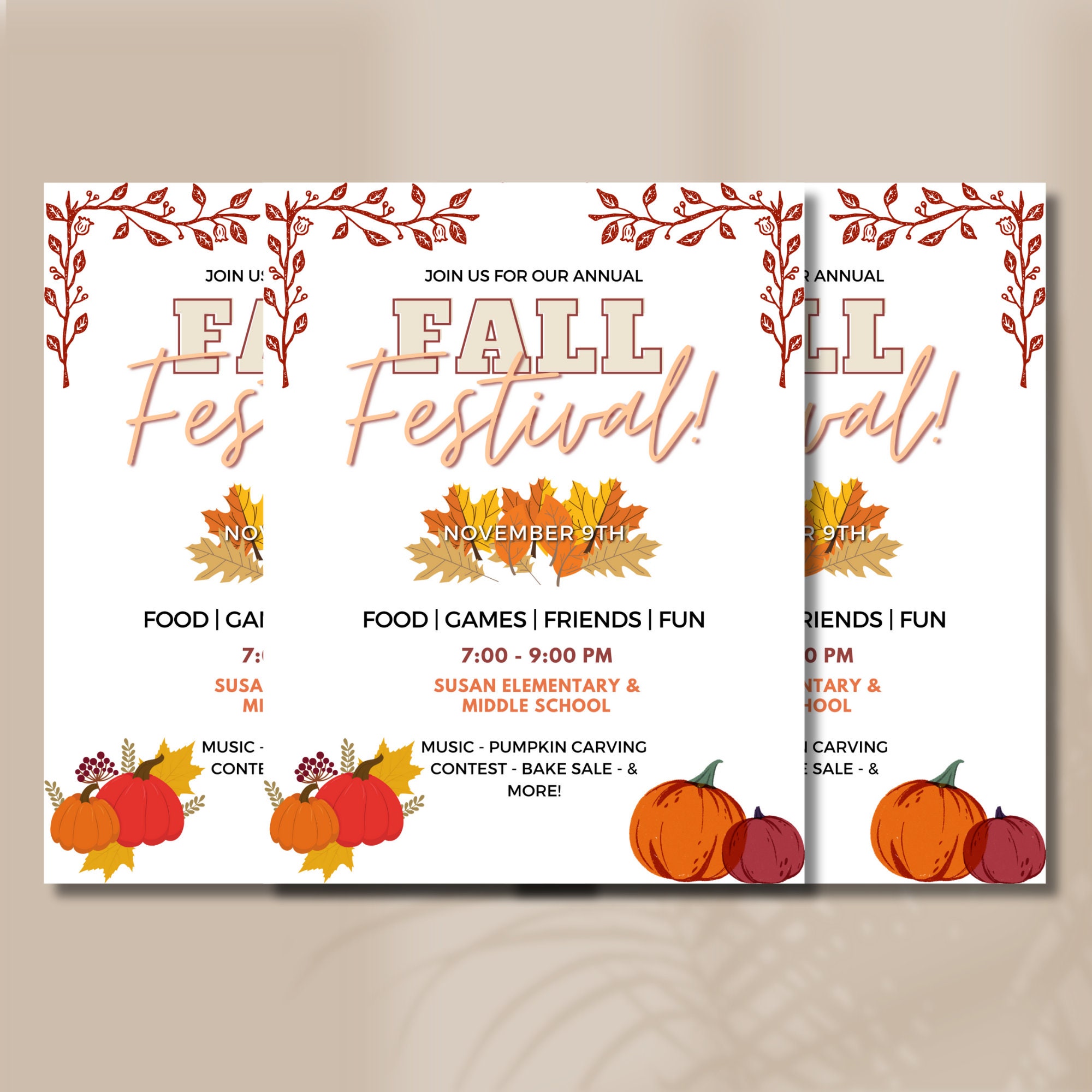 Fall Festival Flyer Template Bundle, Autumn Event Invitation Set ...