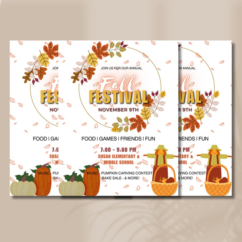 Fall Festival Flyer Template Bundle, Autumn Event Invitation Set ...