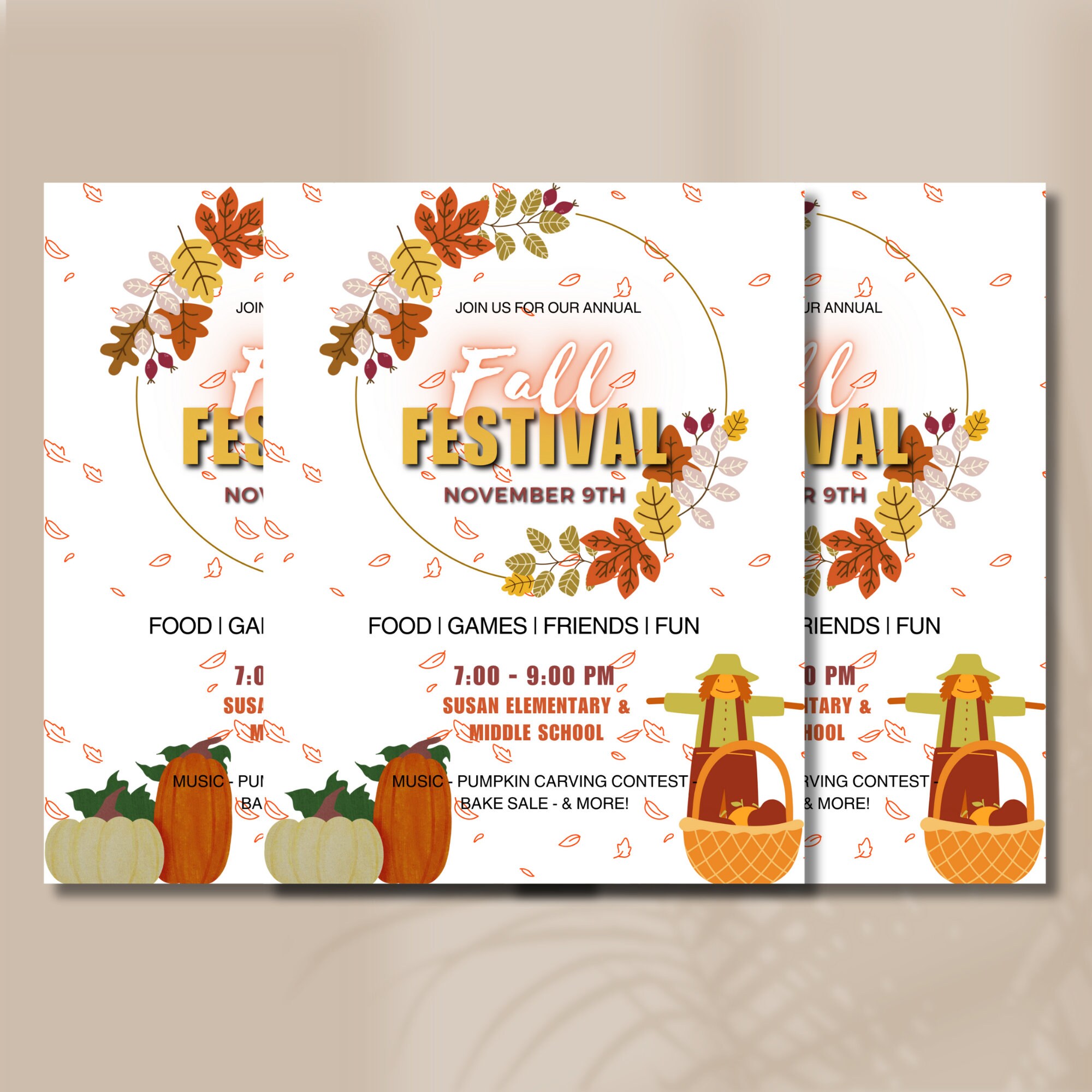Fall Festival Flyer Template Bundle, Autumn Event Invitation Set ...