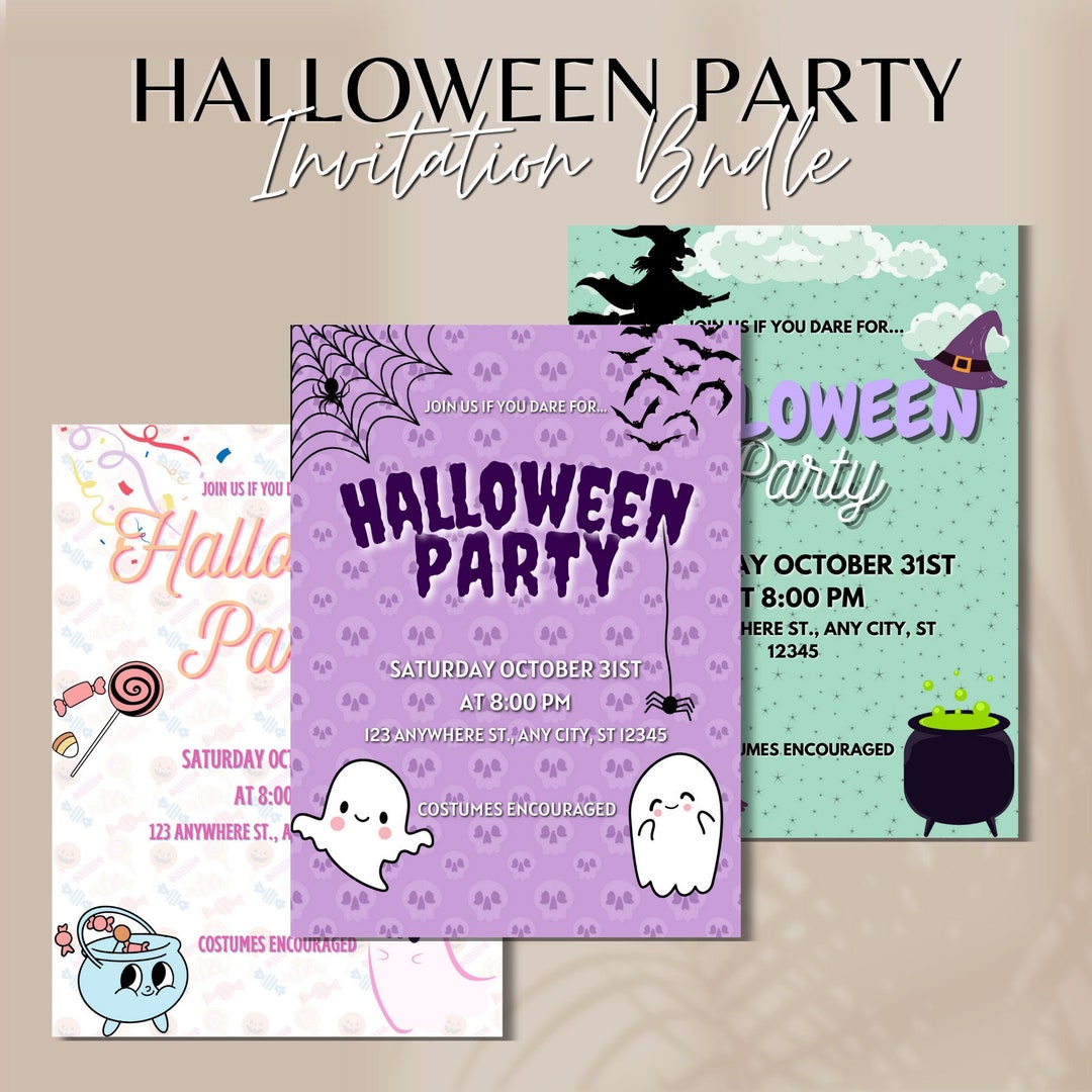 Editable Halloween Party Invitation Bundle Template, Costume Party ...