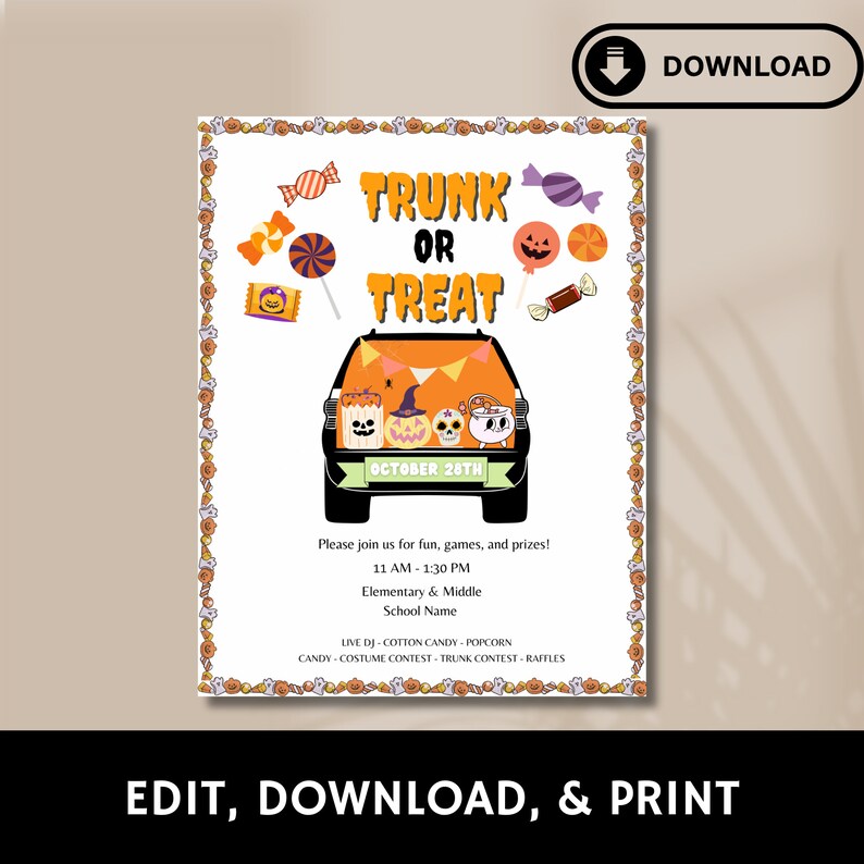 Editable Trunk or Treat Halloween Flyer, Halloween Digital Download ...