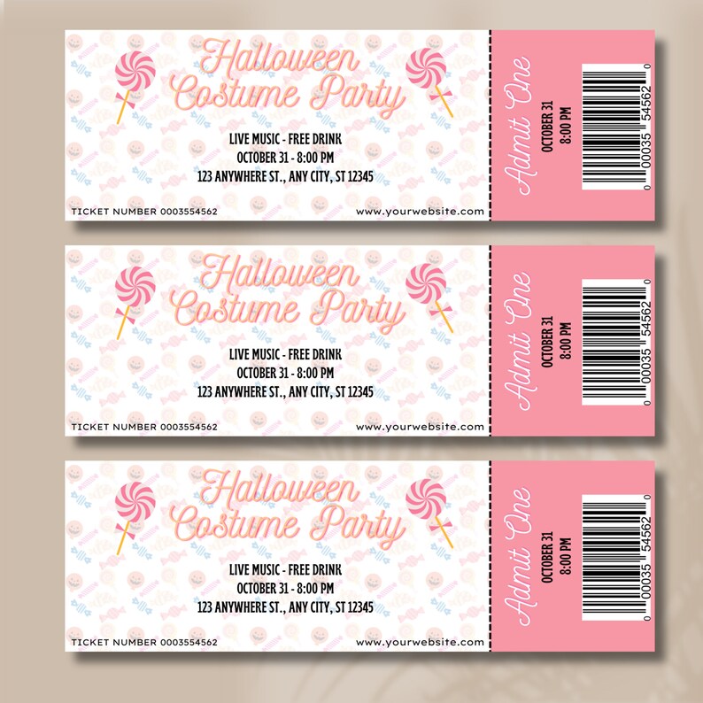 Cute Candy Halloween Ticket Invitation Template, Sweet Spooky Party ...