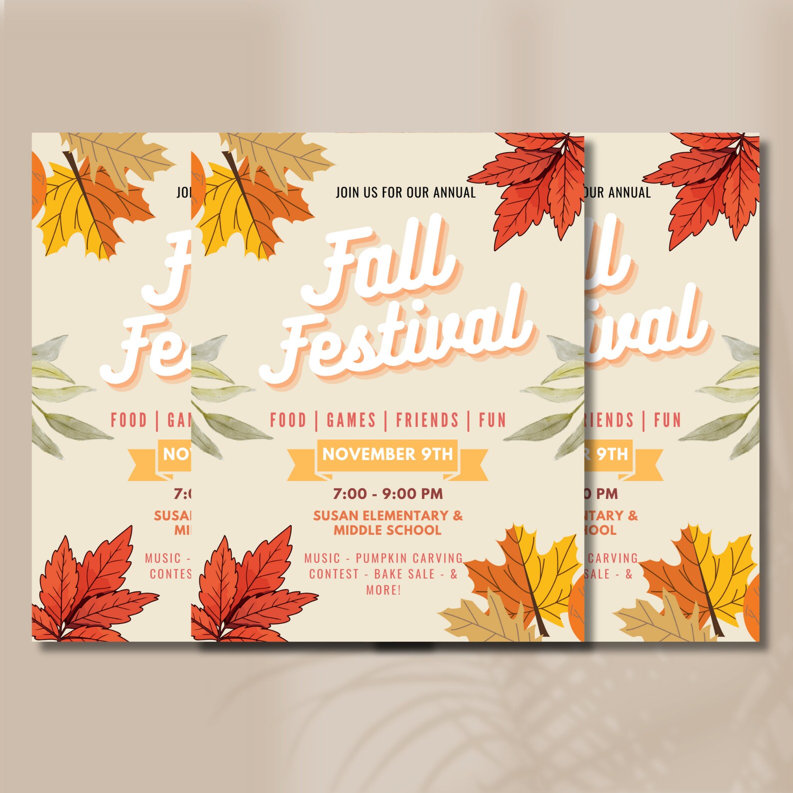 Fall Festival Flyer Template Bundle, Autumn Event Invitation Set ...