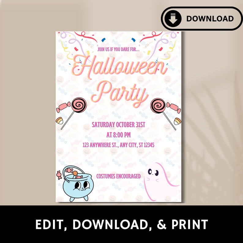 Editable Halloween Party Invitation Template, Trick or Treat Party ...