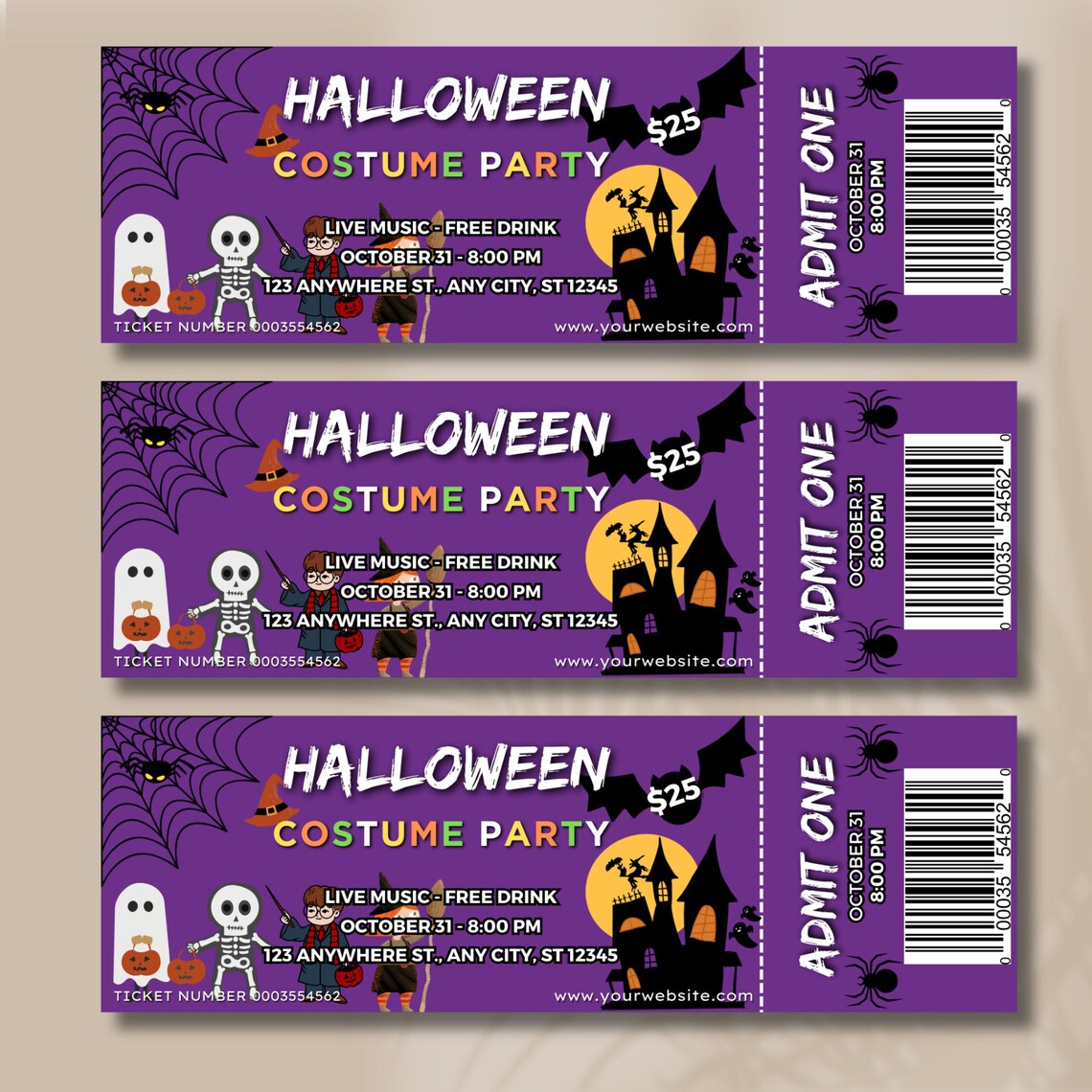 Editable Halloween Ticket Invitation Bundle, Costume Party Ticket ...