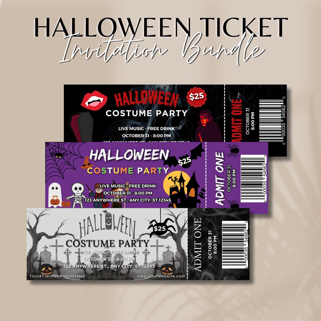 Editable Halloween Ticket Invitation Bundle, Costume Party Ticket ...