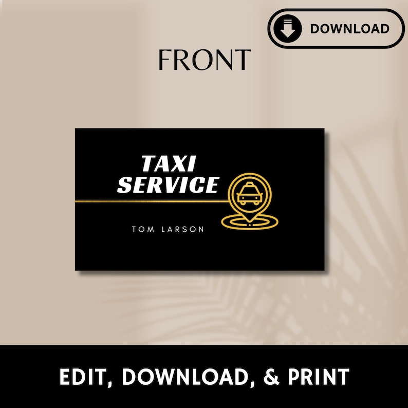 Sleek Black and Gold Taxi Service Business Card Template, Professional ...