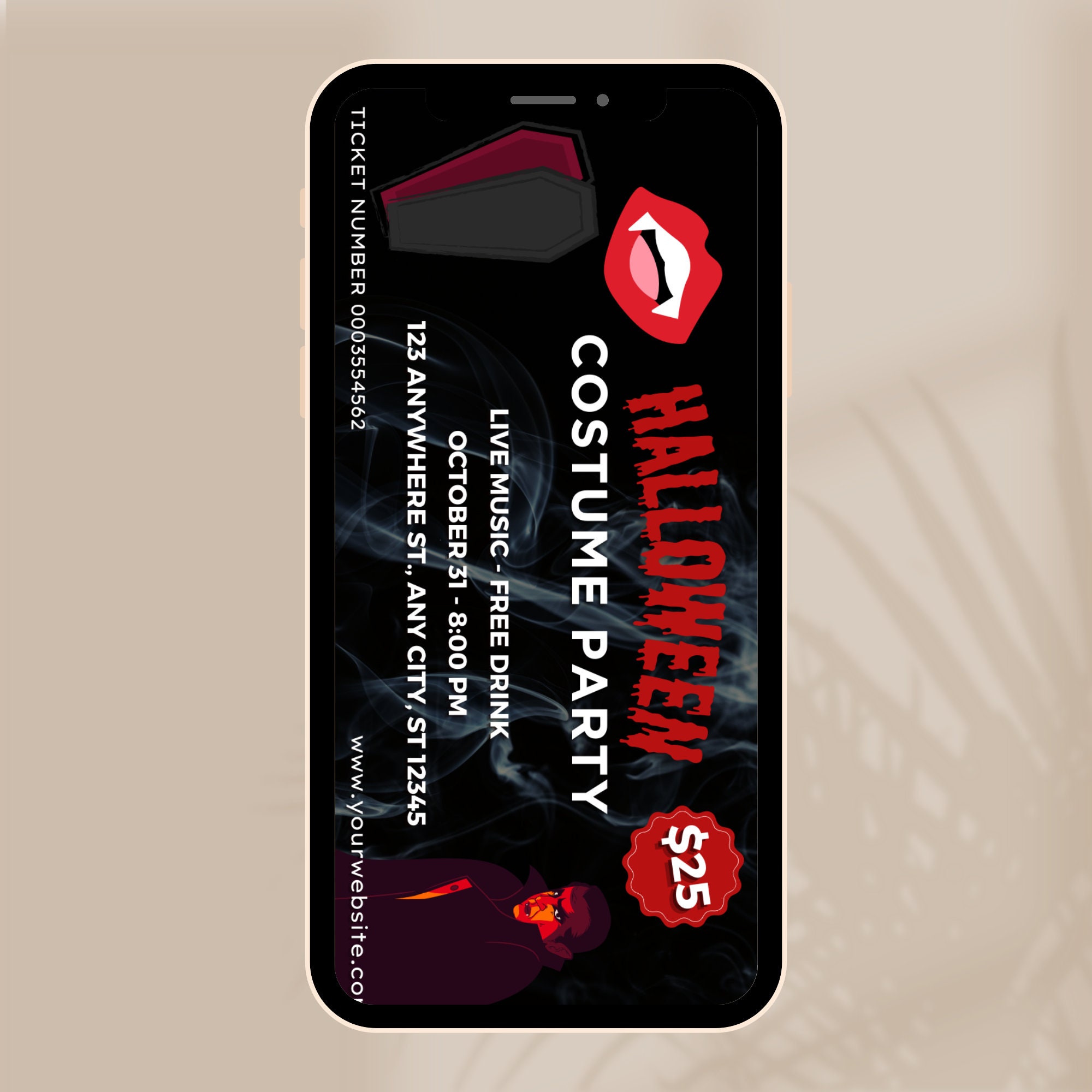 Editable Halloween Ticket Invitation Vampire Ticket - Etsy